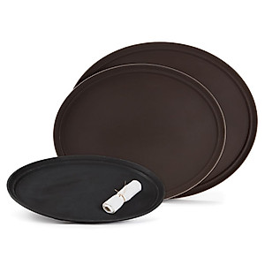 G.E.T. NS-2700-BK BPA-Free Non-Slip Plastic Oval Serving Tray, 27" x 22", Black