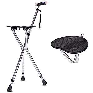Folding Seat Cane,Walking Stick & Chair Seat, Travel Cane Chair,Lightweight,Robust 3 Legged Walking Seat Stick - Three Legged Stick with St