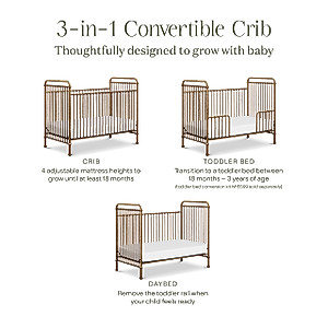 NAMESAKE Abigail 3-in-1 Convertible Baby Crib (Gold) - GREENGUARD Gold Certified - Convertible Crib to Toddler Bed and Daybed - Baby Bed w/ 4 Adjustable Heights - Vintage Baby Crib Convertible
