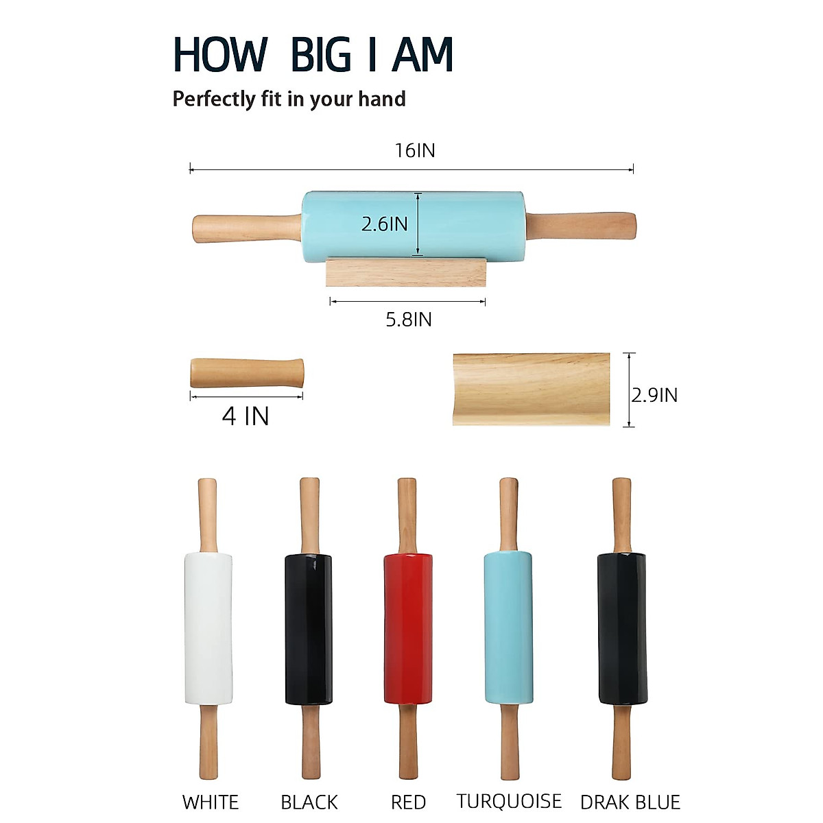 Ceramic Rolling Pin,16 inch with Wooden Handle and Stand, Rolling Pin for Baking Pastry, Pizza, Dough, Cookie, Pie Crust, Pasta, Bakery, Non-Stick Surface, Easy to Clean (Turquoise)