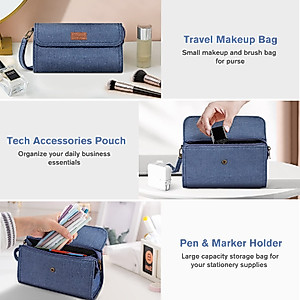 FINPAC Big Capacity Pencil Case, Pen and Marker Holder Organizer Bag, Canvas Pencil Box Stationery Pouch w/Zipper and Wrist Strap for Adults Artist College Senior, Navy