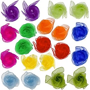 Lolakee Square Juggling Silk Dance Scarves for Kids 20 Pcs Music Scarves Dance Scarf Play Scarve for Children Movement Magic Tricks Scarves Activity Performance Props Accessories(10 Colors,24 Inches)