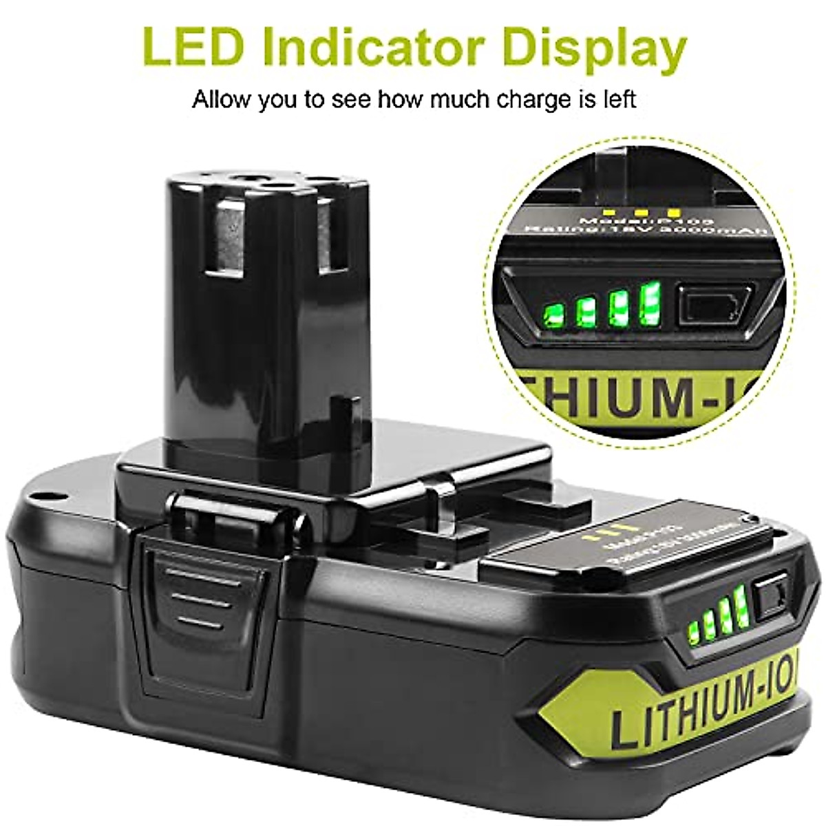 ARyee 3000mAh P102 18V Lithium Battery Replacement for 18Volt Ryobi Tools ONE+ P100 P103 P104 P105 P107 P108 P109 P190 (1)