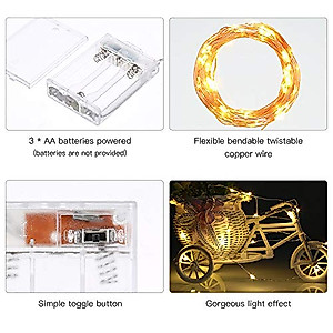 Ariceleo Led Fairy Lights Battery Operated, 2 Packs Mini Battery Powered Copper Wire Starry Fairy Lights for Bedroom, Christmas, Parties, Wedding, Centerpiece, Decoration (5m/16ft Warm White)