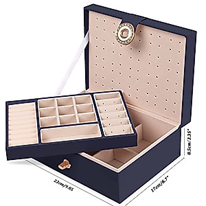 QBestry Stud Earring Organizer for Women Girl Mens Jewelry Box for Earrings Necklace Jewelry Organizer,Girls Earring Box for Womens Necklace Holder Rings Organizer Bracelet Earring Storage Case,Blue