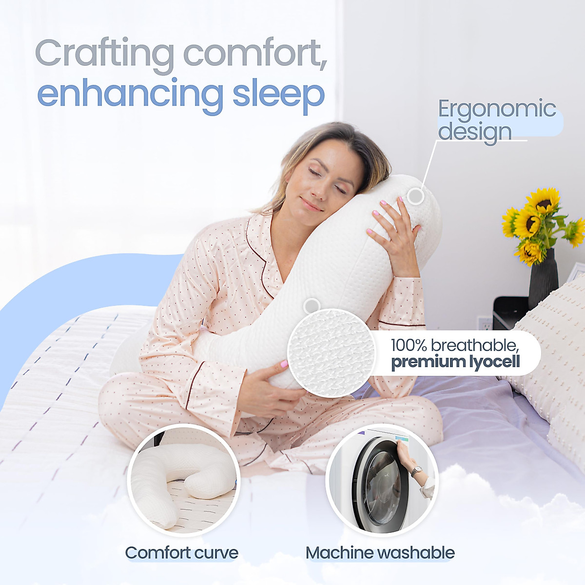 Contour Swan Original Body Pillow | Cozy, Huggable Pillow for Back, Hip, Knee, and Leg Relief | Total Comfort and Support for Side Sleepers | As Seen on TV