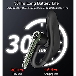 Trucker Bluetooth Headset Wireless Bluetooth Earpiece with Microphone ENC Long Battery Life Waterproof Earpiece Hands Free Headset Cell Phone Ear Pieces for Office Business Driving Work HD Phone Calls