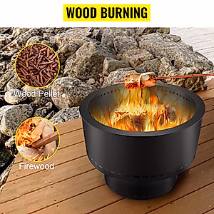 VEVOR Smokeless Fire Pit, Carbon Steel Stove Bonfire, Large 13.5 inch Diameter Wood Burning Fire Pit, Outdoor Stove Bonfire Fire Pit, Portable Smokeless Fire Bowl for Picnic Camping Backyard Black