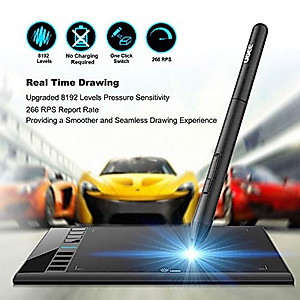 UGEE M708 10 x 6 inch Large Drawing Tablet with 8 Hot Keys, Passive Stylus of 8192 Levels Pressure, Graphics Tablet for Paint, Design, Art Creation Sketch