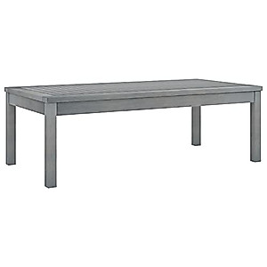 BIGBARLEY Outdoor Coffee Table with Umbrella Hole, Patio Coffee Table, Wooden Furniture for Patio, Deck, Porch, Balcony, Garden and Backyard, Coffee Table 39.4"x19.7"x13" Gray Solid Acacia Wood