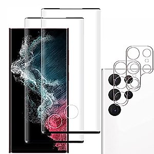 [2+2 Pack] Galaxy S22 Ultra Screen Protector Include 2 Pack Tempered Glass Screen Protector + 2 Pack Tempered Glass Camera Lens Protector,Bubble Free,Easy Install for Samsung Galaxy S22 Ultra 5G