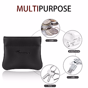 Travelambo Leather Squeeze Coin Purse Pouch Change Holder For Men & Women (01 Vintage Black)