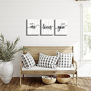Creoate Wrapped Canvas Art - All of Me Loves All of You Wall Decor, Print Quote Artwork Bedroom Above Bed Home Decoration, Minimalist Wall Art, White, Small but Cute, 8x12 Inch x3pcs