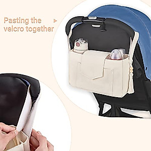 Mkono Stroller Organizer Accessories Baby Stroller Caddy Baby Diaper Cup Essentials Storage Adjustable Straps to Fit Most Stroller Rods and Handles, Ivory