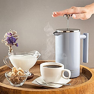 Mixpresso Stainless Steel French Press Coffee Maker 27 Oz 800L Double Wall Metal Insulation Coffee Press & Tea Brewer Easy Clean & Easy Press, Strong Quality Coffee Press (Light Blue)