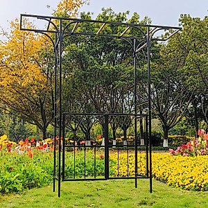 MOOFAR Metal Garden Arch with Double Gate Heavy-Duty Arbor Trellis Arbour Archway for Climbing Plants Support Rack, Outdoor Lawn Backyard Patio Decoration, Matte Black 79.5''L x 82.7''H