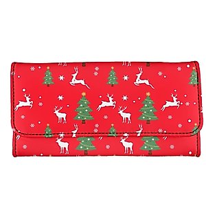 AFPANQZ Christmas Long Wallets Womens RFID Blocking Luxury PU Leather Clutch Wallet Reindeer with Tree Wallet Card Holder Organizer Phone Holder Zip Pocket, Buckle Closure Portable Clutch Wallet