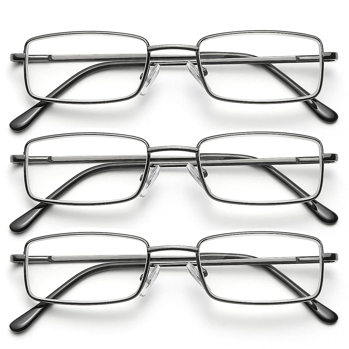 OKH 3 Pack Stainless Reading Glasses 2.50, Metal Frame Blue Light Blocking UV Protection Readers for Men