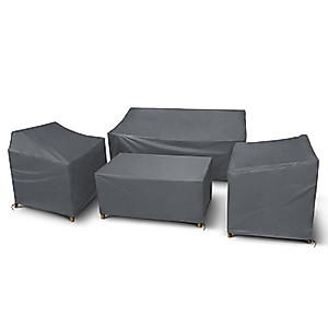 Outdoor Furniture Cover Waterproof, STARTWO 4 Piece Patio Furniture Covers Set, Heavy Duty Lawn Patio Covers for 1xSofa Cover, 2xChair Covers, 1xCoffee Table Cover with Windproof Buckle Strap, Grey