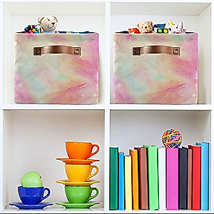 ODAWA Colourful Tie Dye Large Collapsible Cube Storage Bins - Folding Toy Canvas Storage Baskets for Closet, Cubby Decorative Organizers Box Set of 2