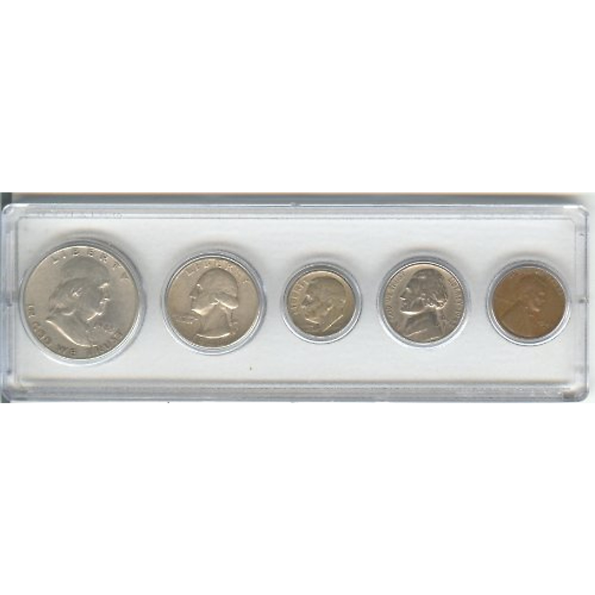 1948 Birth Year Coin Set (5) Coins Half Dollar, Quarter, Dime, Nickel, and Cent Mounted In a Plastic Holder Very Good
