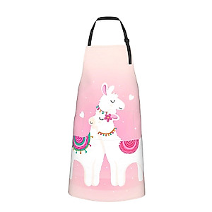 XBAKETOP Alpaca Apron With Pockets For Women Waterproof apron for Kitchen Cooking BBQ Cute Apron Love You llama Adjustable Unisex Outdoor Pink Apron 28x33 Inches…