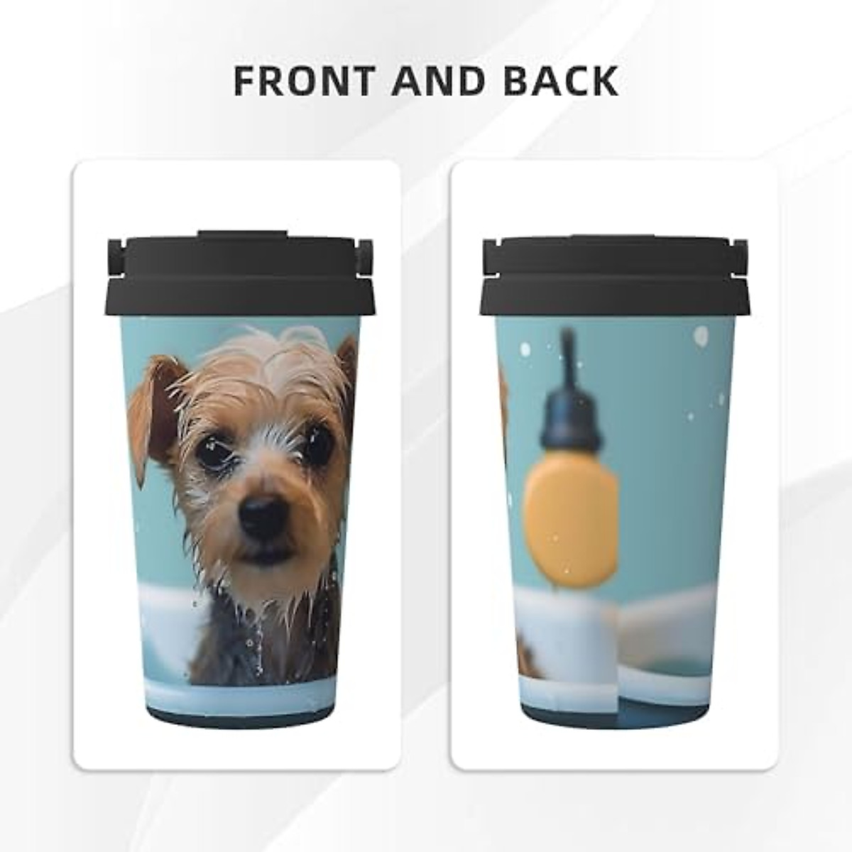 GTKSYNVE Reusable Coffee Mug with Lid and Handle, Funny Dog in Bathtub Tumbler for Hot & Cold Drinks 16oz Stainless Steel Insulated Coffee Tumblers Double Wall Vacuum Thermal Cup