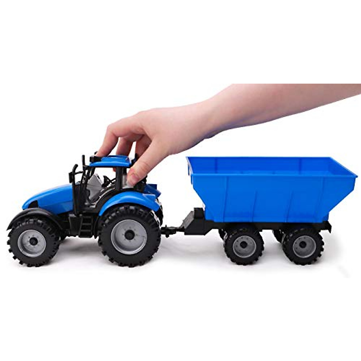 Toyland® Friction Powered Farm Tractor with Trailer - Childrens Farm Toys (Blue Tractor & Trailer)