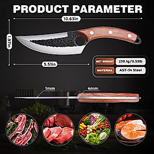 ROCOCO 3PCS Butcher Cleaver Knife Set for Meat Cutting Serbian Chef Knife Viking Boning Cleaver with Sheaths for Kitchen Outdoor BBQ Camping Birthday Father Mother Christmas Gift Idea Men