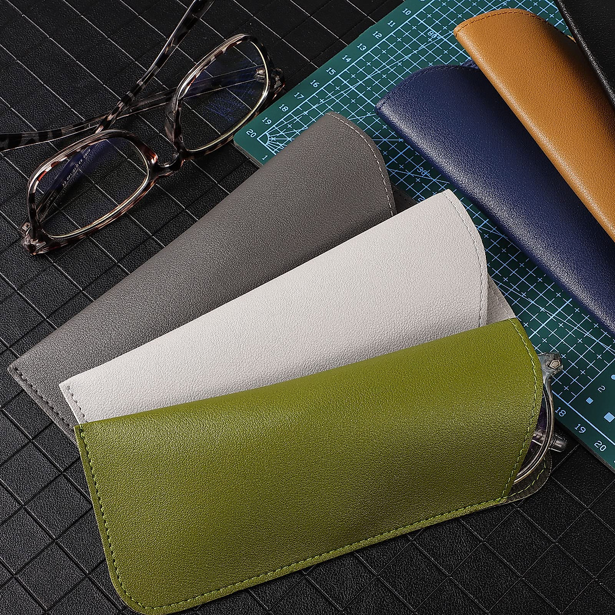 CREPUSCOLO 6 Pack Soft Glasses Cases, Leather Eyeglass Cases Glasses Pouch Travel Glasses Case for Women Men Kids