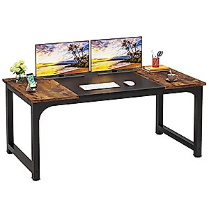 LITTLE TREE 63 Inch Large Executive Computer Office Desk, Brown+Black