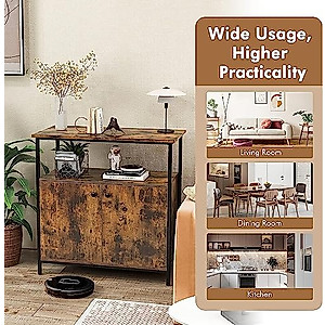 GLOBALWAY Industrial Buffet Storage Cabinet, Coffee Bar Cabinet with 1 Open Shelf, 2 Doors & 3 Interior Shelves, Freestanding Floor Cabinet for Kitchen, Dining Room, Cafe, Rustic Brown