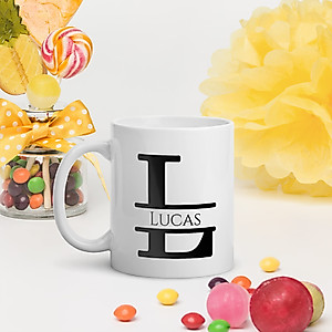 Personalized Monogram Coffee Mug, Initial Letter K Customized for Women Men Girls Boys Dads Moms Friends, Taza de Café Personalizada Con Monograma Letra Inicial White Mug Letter K 15oz