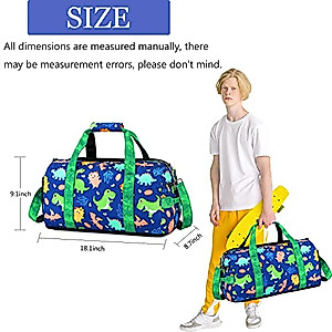 LOIDOU Duffle Bag for Boys Sport Gym Bag Kids Overnight Bag Girls Weekender Bag with Wet Pocket & Shoe Compartment (Dinosaur Navy)