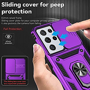 AYMECL for S21 Ultra Case,Galaxy S21 Ultra Case with Slide Camera Cover &[2 Packs] 3D Curved Screen Protector,Built-in 360° Rotate Ring Stand Magnetic Cover Case for Galaxy S21 Ultra 6.8 inch-Purple