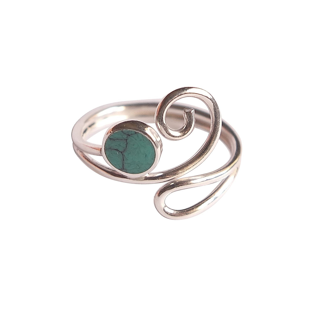 Handmade Silver Swirl & 5mm Turquoise Gemstone Wrap Band Adjustable Toe Ring, 925 Sterling Silver, Classic Dainty Open Toe, Pinky or Knuckle Rings for Women, By MiYa Jewelry Creations