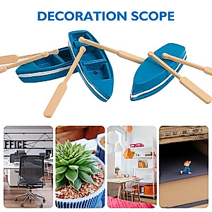 BESPORTBLE 6 Sets Miniature Rowboat Mini Blue Wood Boat with Oars Canoe Model Figurines Fairy Garden Miniatures Nautical Home Decorations (Boat+2 Paddles)