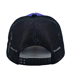MONOFARBE High Crown Mesh Back Foam Trucker Hat Hip Hop Snapback 5 Panel Sports Baseball Cap Summer Surf Skateboard Hat (Purple)