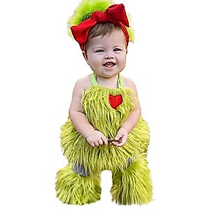 oneflow Baby Girl Monster Costume Infant Toddler My First Halloween Christmas Costumes with Romper Leg Warmers and Headband (6-12 Months,Green Monster)