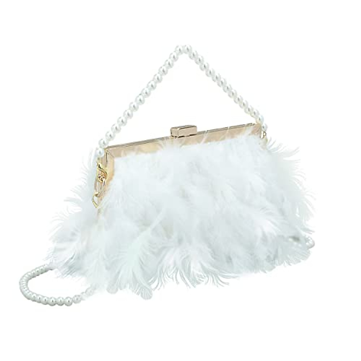 Emprier Feather Pearl Clutch Purses For Women Pearl Chain Shoulder Bag Wedding Party Evening Dress Bag