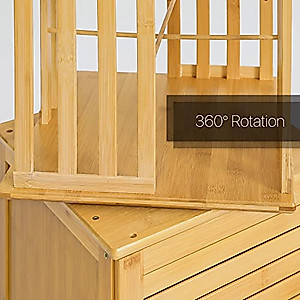 MoNiBloom Bamboo Rotating Bookcase Storage Cabinet with Door, 3 Tier Open Shelves Free Standing Bookshelf Display Organize for Living Room Bedroom, Natural