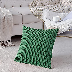 Fancy Homi 2 Packs Emerald Green Decorative Throw Pillow Covers 18x18 Inch for Living Room Couch Bed Sofa, Christmas Home Decor, Soft Striped Corduroy Square Cushion Case 45x45 cm