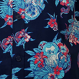 STAR WARS Men's R2-D2 and Millennium Falcon Hawaiian Print Button Down Shirt - Navy - X Large