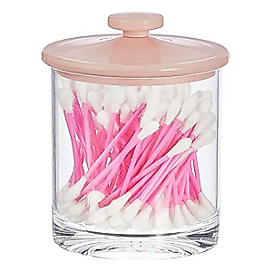 mDesign Small Modern Apothecary Storage Organizer Canister Jars - Acrylic Containers for Bathroom, Organization Holder for Vanity, Counter, Makeup Table, Lumiere Collection, 3 Pack, Clear/Light Pink