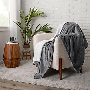 Bare Home Sherpa Fleece Blanket - Full/Queen Blanket - Blanket for Bed, Sofa, Couch, Camping and Travel - Warm & Lightweight - Fluffy & Soft Plush Blanket - Reversible (Full/Queen, Grey)