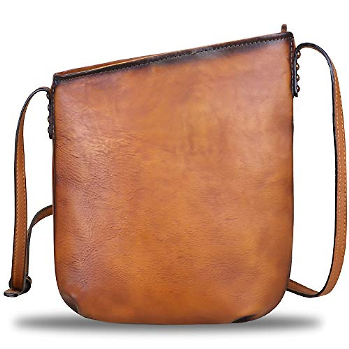 Genuine Leather Crossbody Bags for Women Retro Satchel Purse Handmade Small Designer Cute Shoulder Bag (Brown)