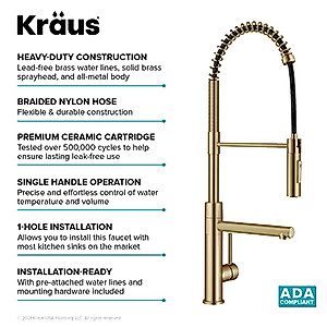 KRAUS Artec Pro (2nd Gen) Commercial Style Pull-Down Single Handle Kitchen Faucet with Pot Filler in Brushed Brass, KPF-1604BB