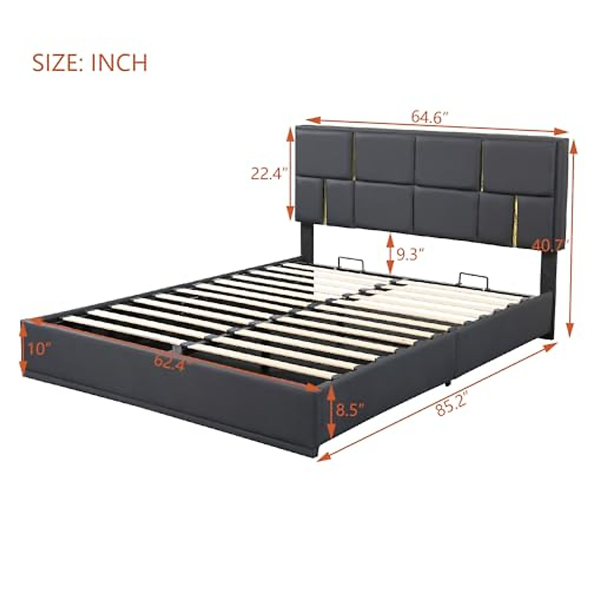 Goohome Modern Queen Size Upholstered Platform Bed with Hydraulic Storage System, Lift Up Storage Bed Queen Size with Headboard, Sturdy Wooden Platform Bed Frame for Teens Adults, Space Saving