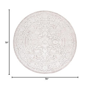 SAFAVIEH Reflection Collection Area Rug - 6'7" Round, Beige & Cream, Vintage Distressed Design, Non-Shedding & Easy Care, Ideal for High Traffic Areas in Living Room, Bedroom (RFT665A)