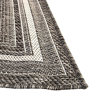 Unique Loom Outdoor Border Collection Casual Solid Border Transitional Indoor and Outdoor Flatweave Black Area Rug (4' 0 x 6' 0)